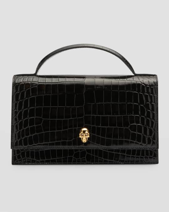 McQueen Medium Skull Croc-Embossed Top-Handle Bag | Neiman Marcus
