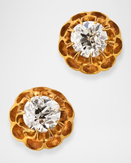 NM Estate Estate 14K Yellow Gold Diamond Double Scallop Stud Earrings ...