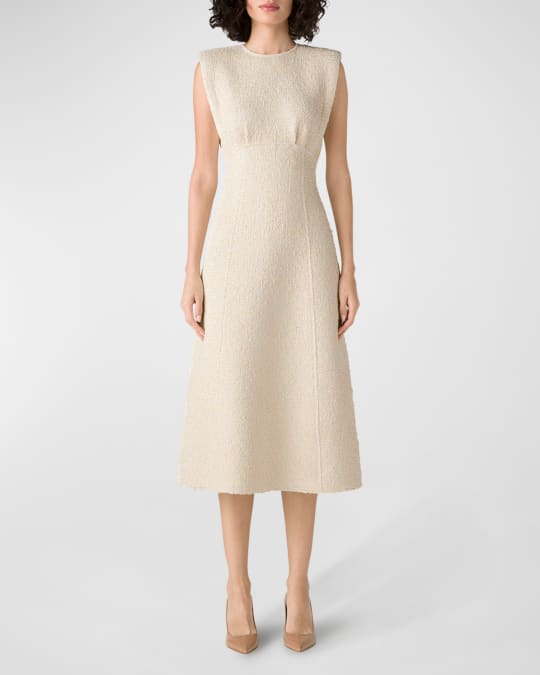 St. John Empire-Waist Boucle Tweed Knit Midi Dress | Neiman Marcus