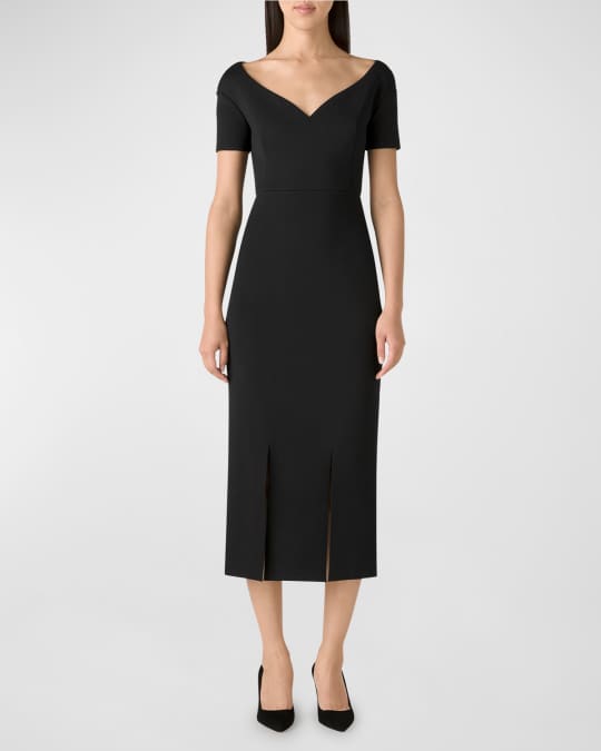 St. John Sweetheart-Neck Slits-Hem Midi Dress | Neiman Marcus