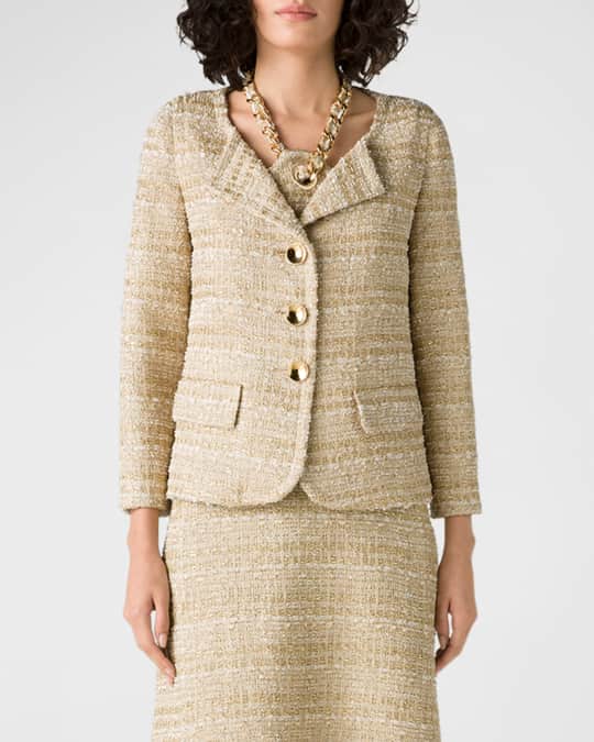 St. John Metallic Eyelash Tweed Short Jacket | Neiman Marcus