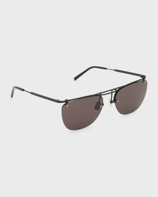 Saint Laurent Men's Double-Bridge Rimless Metal Aviator Sunglasses | Neiman Marcus