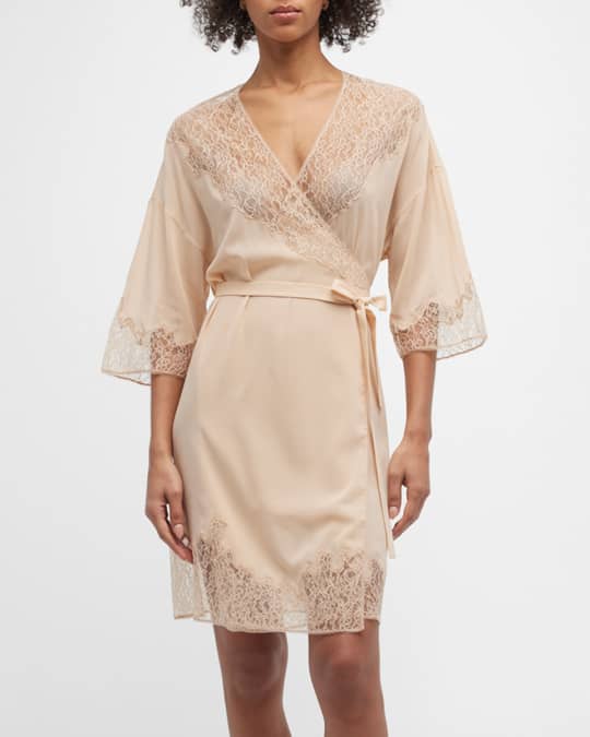 La Perla Spell On You Lace-Trim Silk Robe | Neiman Marcus