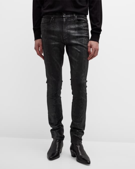monfrere Men's Greyson Coated Python-Print Jeans | Neiman Marcus