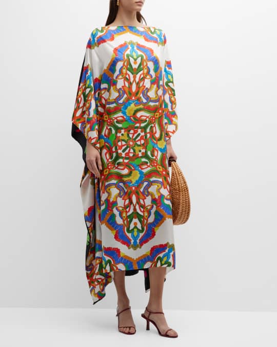 Rianna + Nina Manitari Mesogios-Print Silk Midi Kaftan Dress | Neiman ...