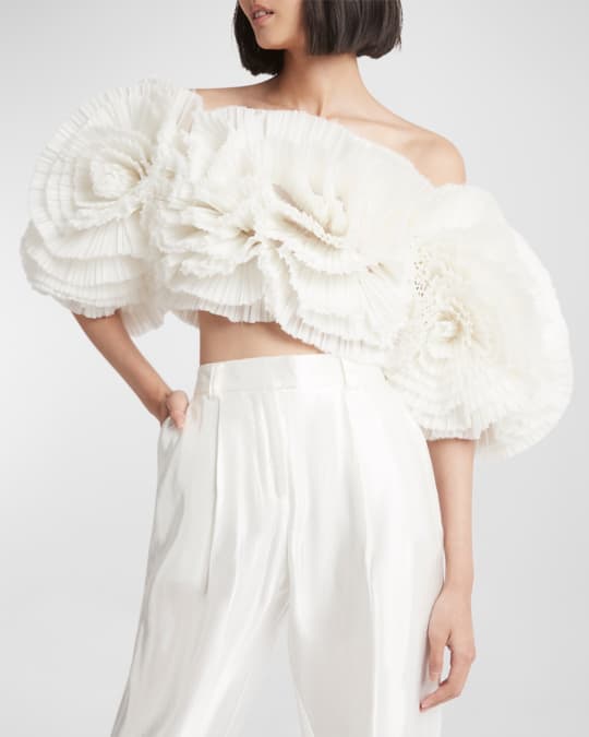 Aje Expressive Pleated Organza Crop Top | Neiman Marcus