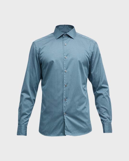 ZEGNA Men's Micro-Geometric Print Cotton Sport Shirt | Neiman Marcus