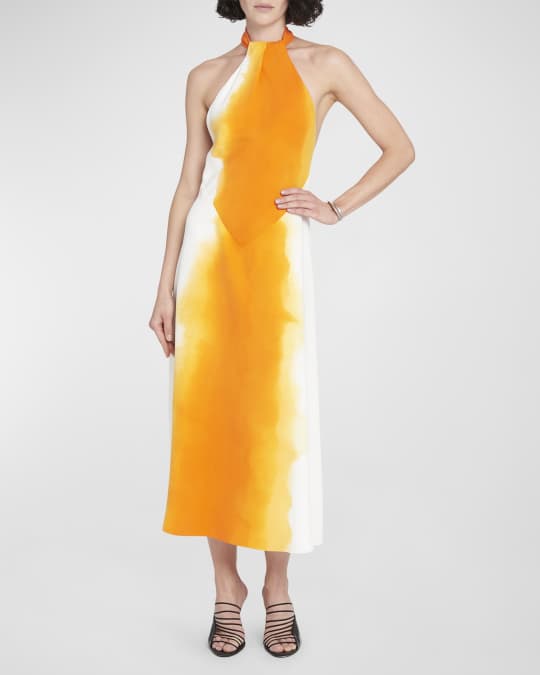 Ferragamo Degrade-Print Halter Midi Dress | Neiman Marcus