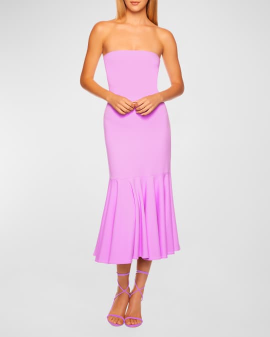 Susana Monaco Flutter-Hem Stretch Tube Midi Dress | Neiman Marcus