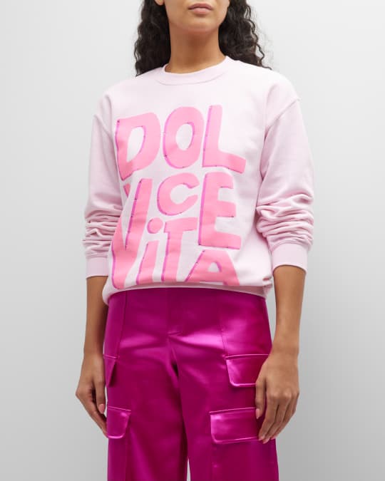 Alla Berman Dolce Vita Rhinestone Graphic Sweatshirt | Neiman Marcus