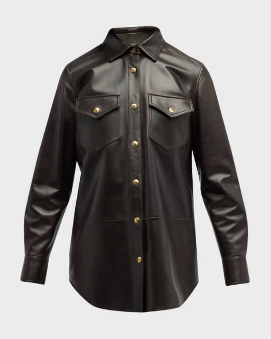 Loro Piana Camicia Erica Vintage Plonge Leather Shirt Jacket | Neiman ...