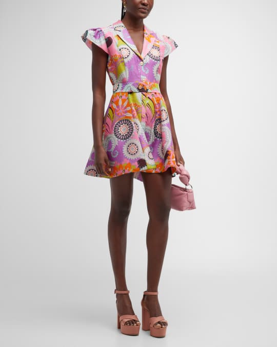 Alexis Demi Cap-Sleeve Belted Linen-Silk Mini Shirtdress | Neiman Marcus