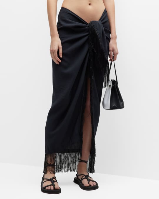 SIMKHAI Clammy Solid Fringe-Trim Sarong Coverup | Neiman Marcus