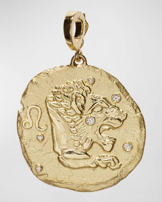 AZLEE 18K Yellow Gold Diamond Leo Coin Pendant | Neiman Marcus