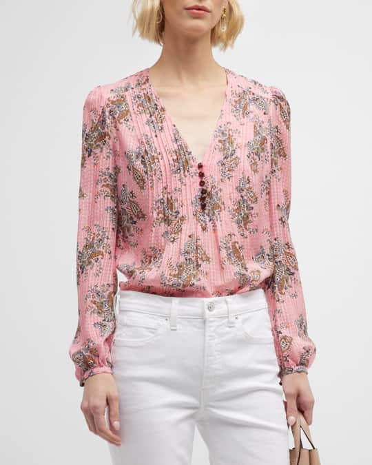 Veronica Beard Lowell Printed V-Neck Blouse | Neiman Marcus