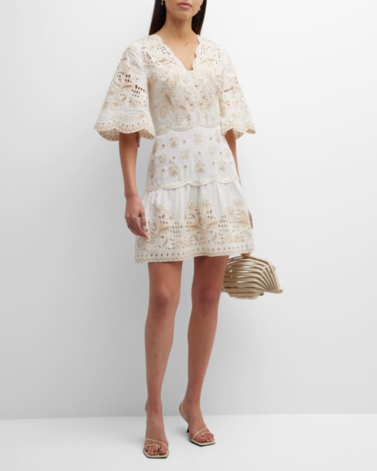 Kobi Halperin Elm Floral-Embroidered Flounce Dress | Neiman Marcus