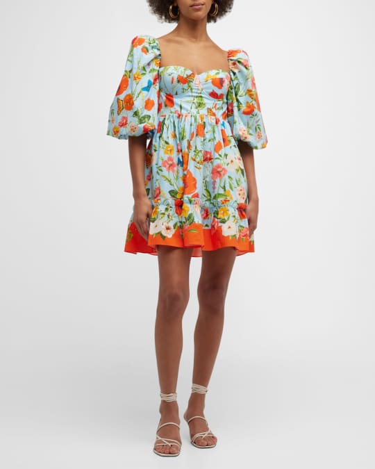 Cara Cara Jessica Floral Cotton Puff-Sleeve Mini Dress | Neiman Marcus