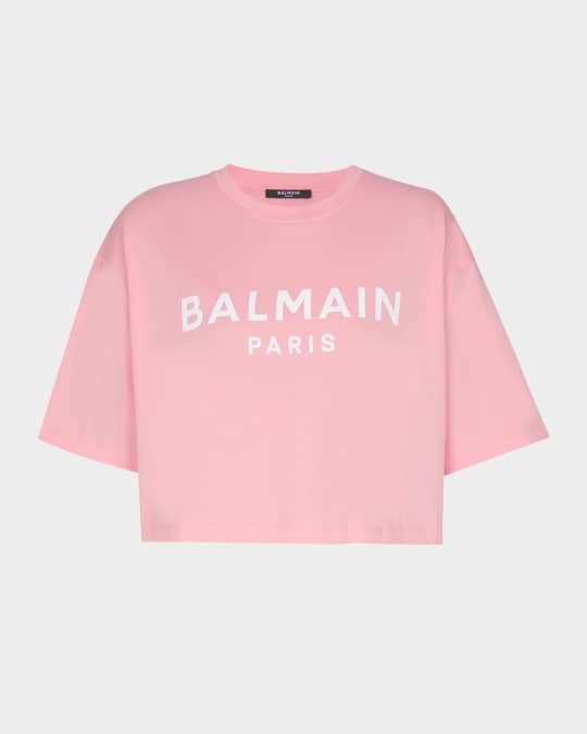 Balmain Logo-Print Crop T-Shirt | Neiman Marcus