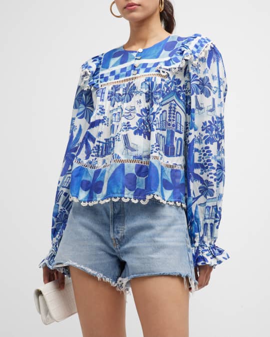 Farm Rio Sweet Rio Embroidered Lace Blouse | Neiman Marcus