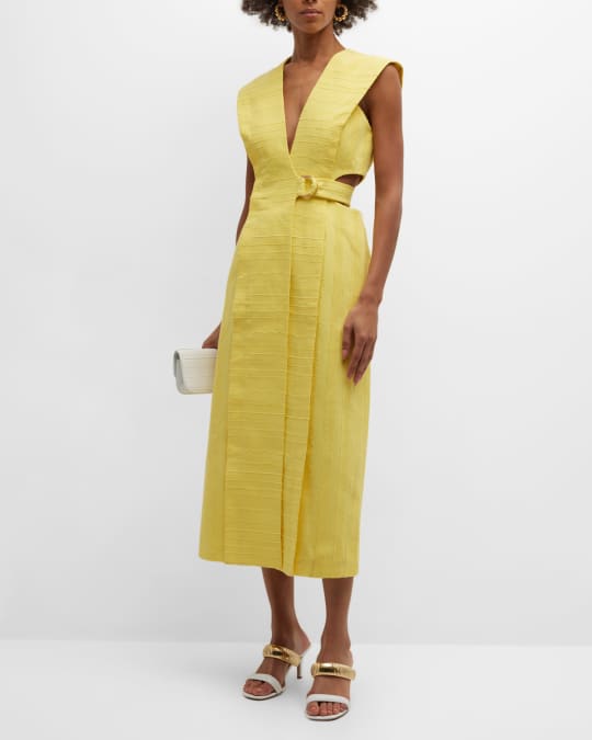 Acler Shefford V-Neck Cut-Out Midi Dress | Neiman Marcus