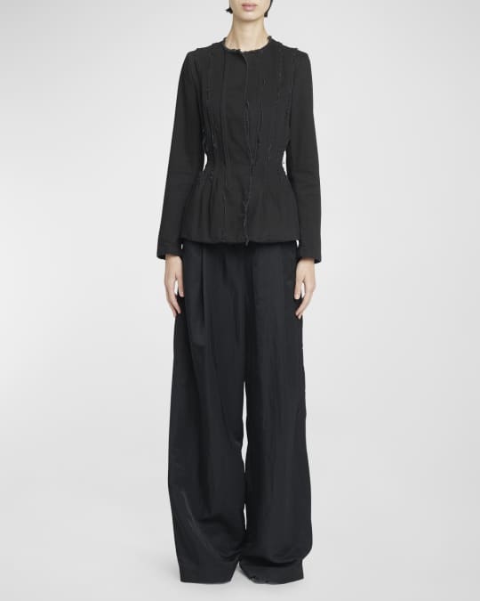 Dries Van Noten Waisted Denim Blazer with Fringed Seam Panels | Neiman ...