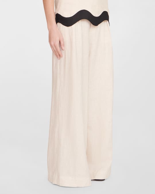 STAUD Eris Wide-Leg Linen Pants | Neiman Marcus