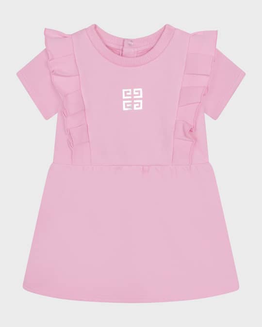 Givenchy Girl's Logo-Print Ruffle Fleece Dress, Size 6M-3 | Neiman Marcus