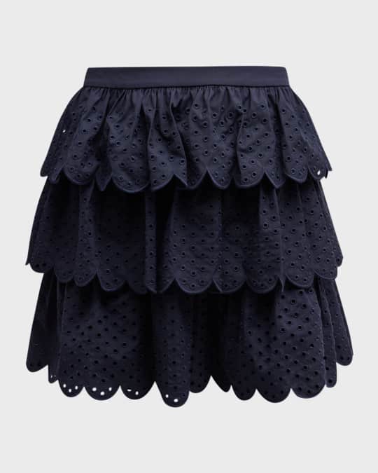 Jason Wu Scalloped Tiered Eyelet Mini Skirt | Neiman Marcus