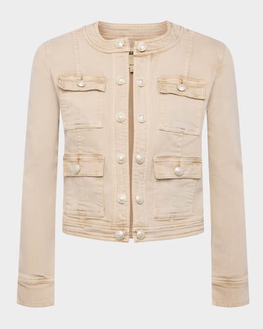 L'Agence Yari Collarless Denim Jacket | Neiman Marcus