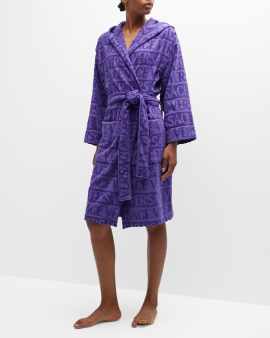 Versace Hooded Crystal-Embellished Logo Robe | Neiman Marcus
