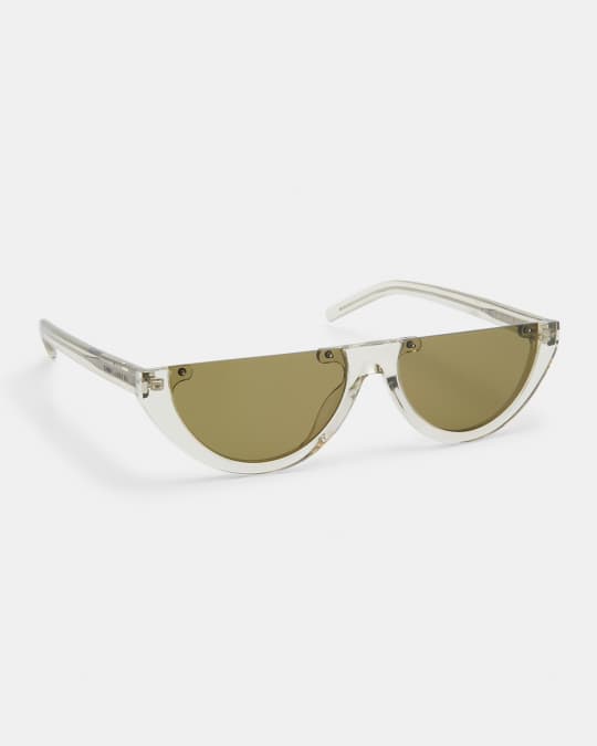Saint Laurent Logo Round Half-Moon Acetate Sunglasses | Neiman Marcus