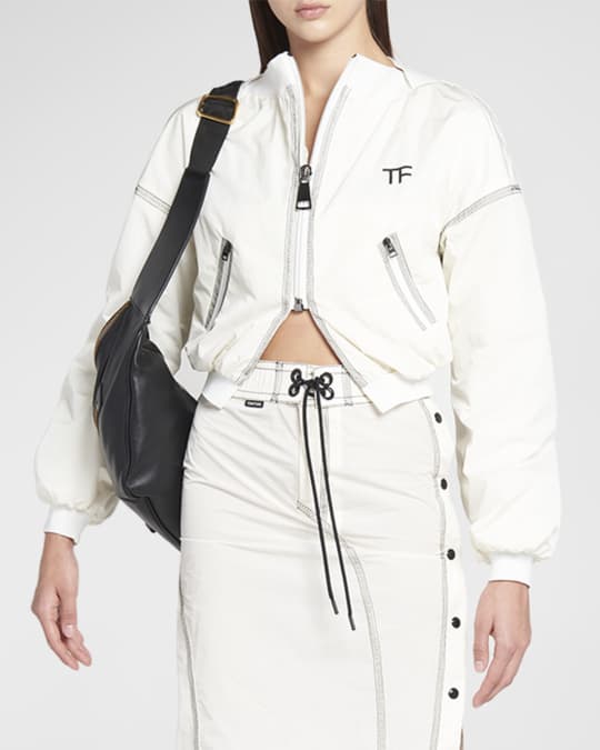 TOM FORD Monogram Crinkle Nylon Crop Track Jacket | Neiman Marcus