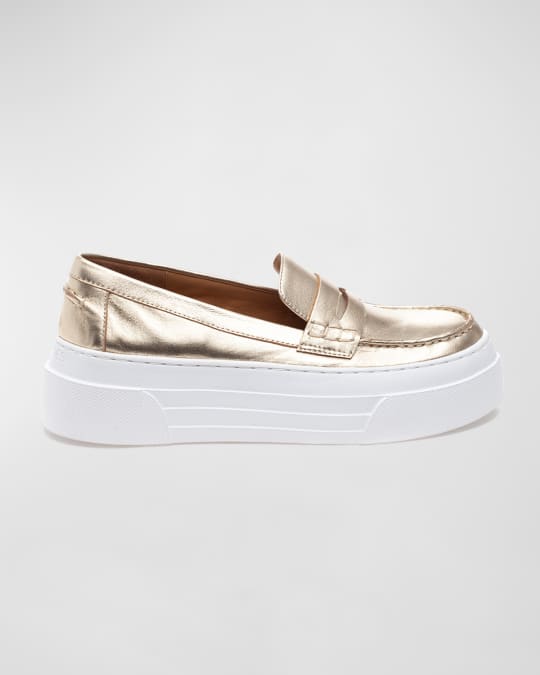 JSlides Ava Metallic Platform Penny Loafers | Neiman Marcus