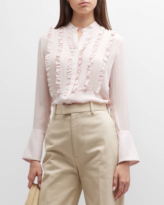 TWP Kimmie Silk Ruffle Bib-Front Shirt | Neiman Marcus