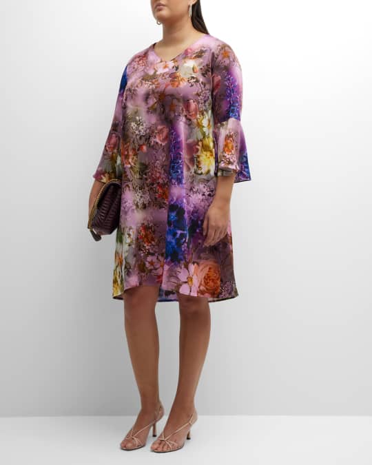 Caroline Rose Plus Plus Size Amethyst Garden Bell-Sleeve Dress | Neiman ...