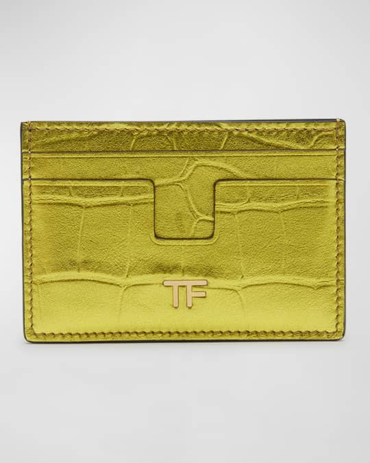 TOM FORD TF Card Holder in Metallic Stamped Croc Leather | Neiman Marcus