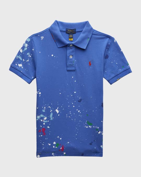 Ralph Lauren Childrenswear Boy's Splatter-Paint Mesh Knit Polo Shirt in ...