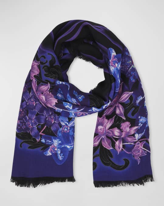 Versace Medusa Orchid Wool-Silk Shawl | Neiman Marcus