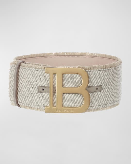 Balmain Monogram Raffia Fringe Belt | Neiman Marcus