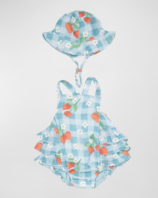Angel Dear Girl's Strawberry Gingham Sunsuit with Hat, Size 0-18M ...