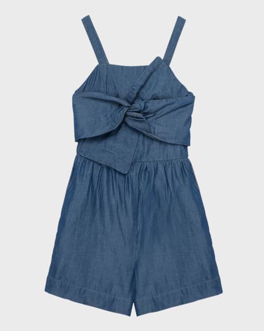 Habitual Girl's Bow Front Smocked Romper, Size 4-6X | Neiman Marcus
