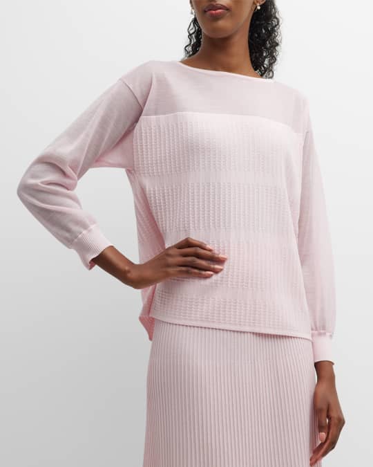 Misook Soft Knit Tunic with Sheer Yoke | Neiman Marcus