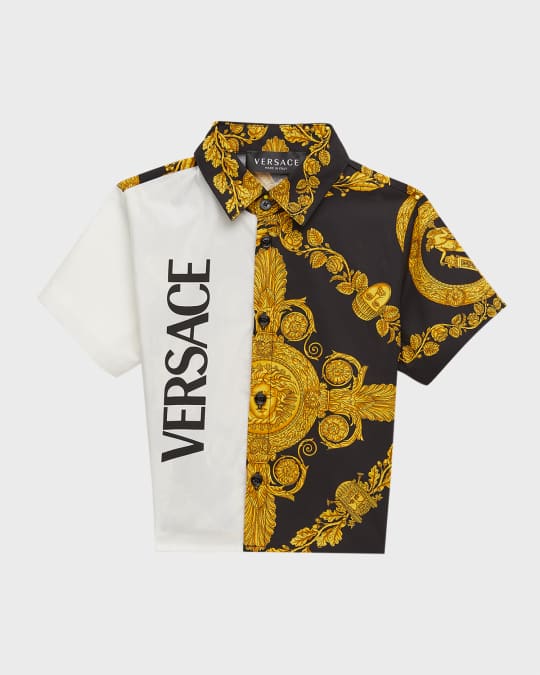 Versace Boy's Split Logo-Print Poplin Shirt, Size 3M-3 | Neiman Marcus