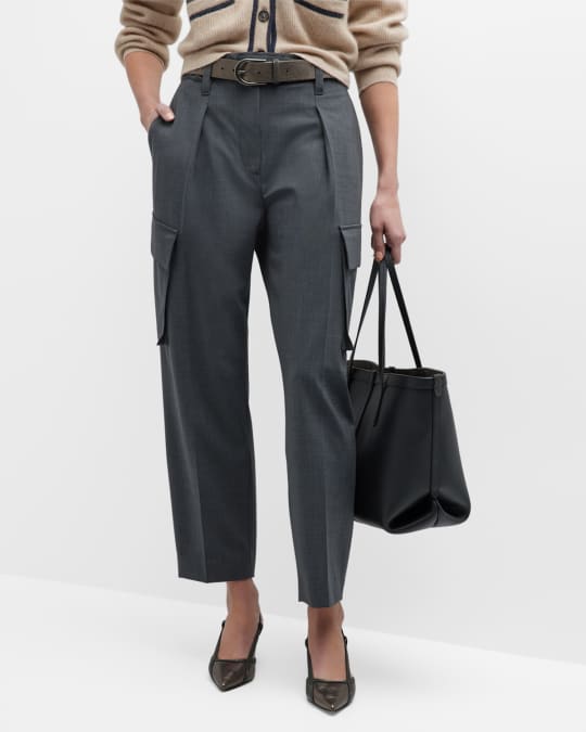Brunello Cucinelli Wool Cargo Pants with Tie Belt | Neiman Marcus