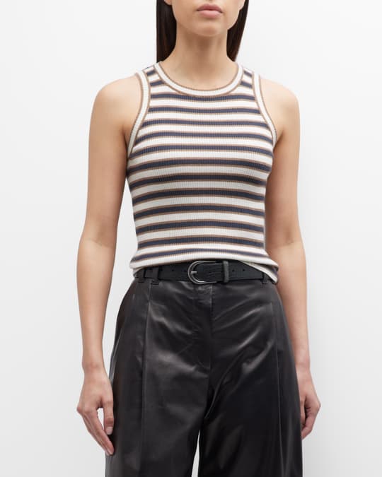 Brunello Cucinelli Metallic Striped Cashmere Rib Tank Top | Neiman Marcus