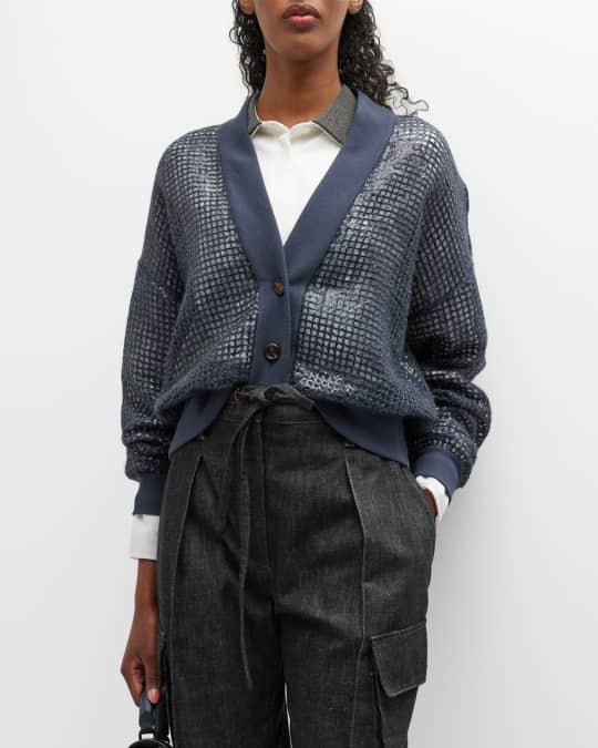 Brunello Cucinelli Embroidered Paillette Net Cardigan | Neiman Marcus