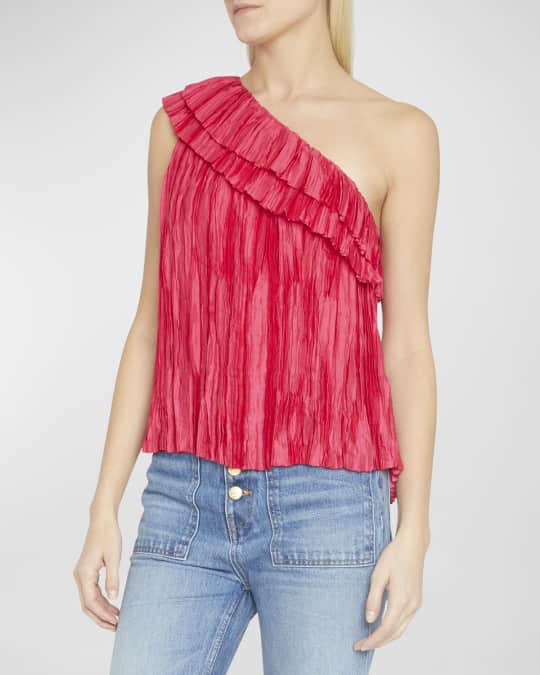 Ulla Johnson Ravenna Sleeveless One-Shoulder Ruffle Top | Neiman Marcus