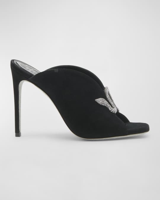Rene Caovilla Suede Snake Strass Mule Sandals | Neiman Marcus