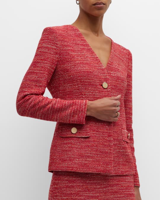 Misook Single-Breasted Tailored Tweed Knit Jacket | Neiman Marcus