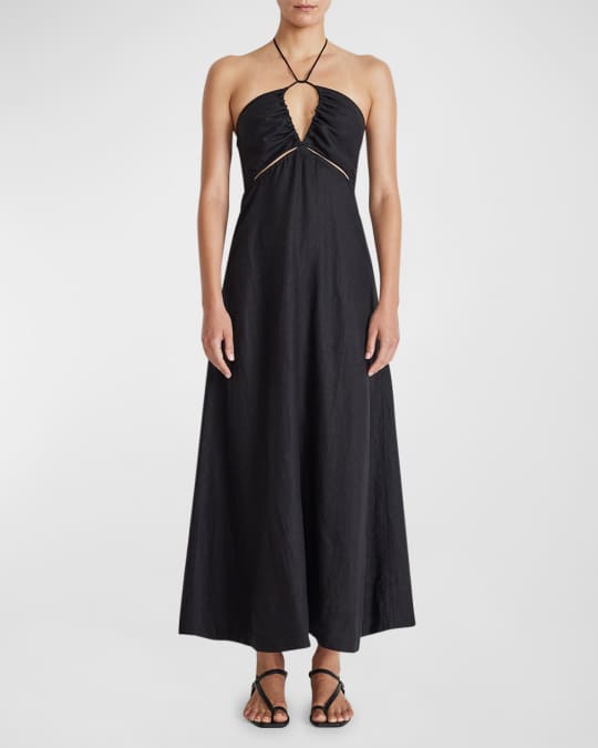 Apiece Apart Eli Cutout Linen Halter Maxi Dress | Neiman Marcus
